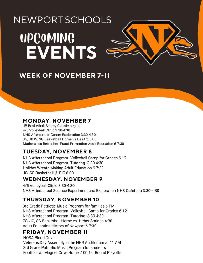 Upcoming Events for the Week of Nov. 7-11 | Newport School District